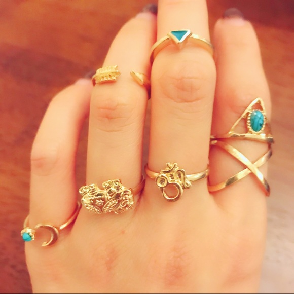 Accessories | Moon And Arrow Blue Stone Gold Ring Set | Poshmark